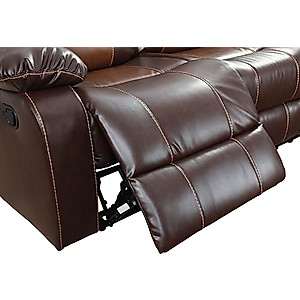 EZLUX 83.5" Leather Sofa 3 Seat, Manual Upholstered Reclining with Cup Holders for Living Room Furniture Home Theater Apartment, Brown