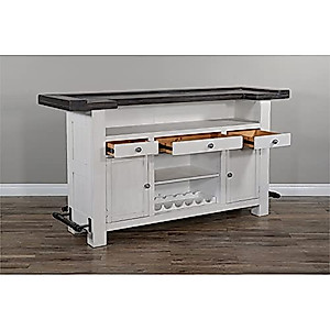 Pemberly Row 78" Farmhouse Wood Home Bar Unit Cabinet with Stemware Rack, Wine Rack for Dining Room Kitchen in Off White Dark Brown