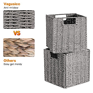 Vagusicc Wicker Baskets for Storage, Wicker Baskets for Shelves, Set of 4 Hand-Woven Round Paper Rope Storage Baskets Wicker Baskets for Organizing Storage Bins, Grey