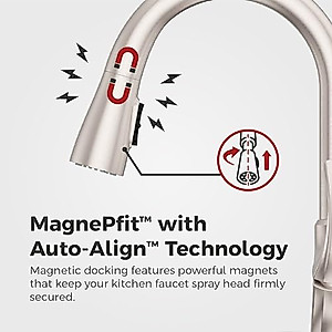 Pfister Miri 2.0 Kitchen Faucet with Pull Down Sprayer and Soap Dispenser, Single Handle, High Arc, Spot Defense Stainless Steel Finish, F5297MRRGS