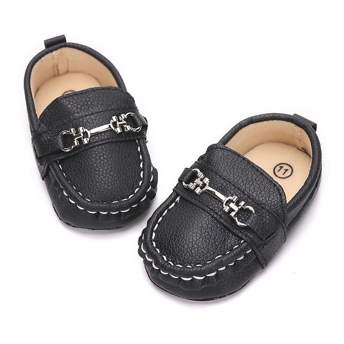 LONSOEN Infant Shoes Boys Loafers Baby Girls Crib Moccasins Classic Synthetic Leather Wedding Dress Shoes,BAY209 Black 6-12 Months