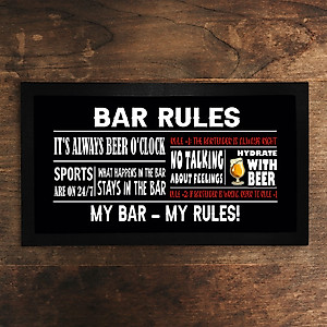 Bang Tidy Clothing Bar Runner Mat - Novelty Home Pub Bar - Funny Drink Beer Gifts for Men Women - Bar Rules
