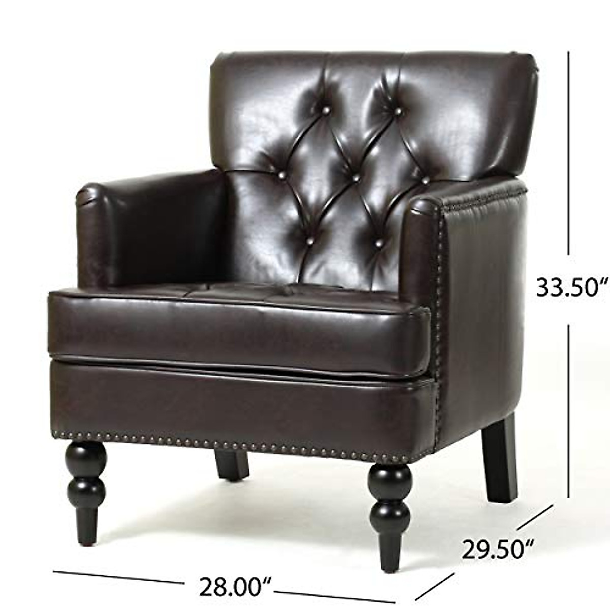 Christopher Knight Home Malone Leather Club Chair, Brown 28D x 29.5W x 33.5H Inch