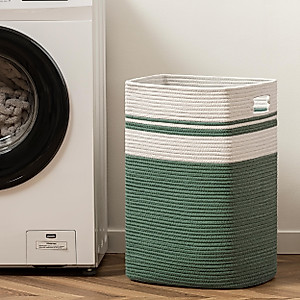 joybest Cotton Laundry Hamper, Large Woven Rope Basket with Handles for Living Room and Bedroom, Stylish Storage Basket for Clothes, Toys, and Blankets - 22x16x13 Inches Green