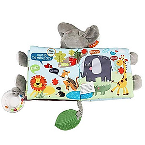 Baby Books Toys,Soft Cloth Crinkle Books for Babies Infants Toddler, Elephant Baby Gifts Teething Toys, Jungle Education Bunny Toys for 0-6 Months 1 Year Old Boy Girl,Stuffed Plush Book Touch and Feel