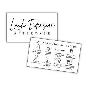 Lash Aftercare Extension Care Cards | 50 Pack | Eyelash False 2 x 3.5” inches Symbols 2-3 Week Refill Instructions Minimalist Gold foil Appearance Pink White and Black How to Care for Your Extensions