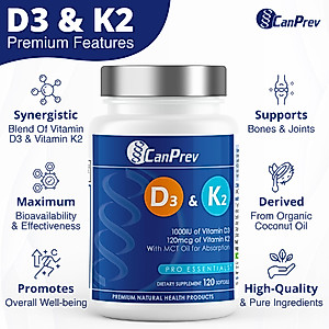 CanPrev D3 & K2 - Organic Coconut Oil (120 softgels)