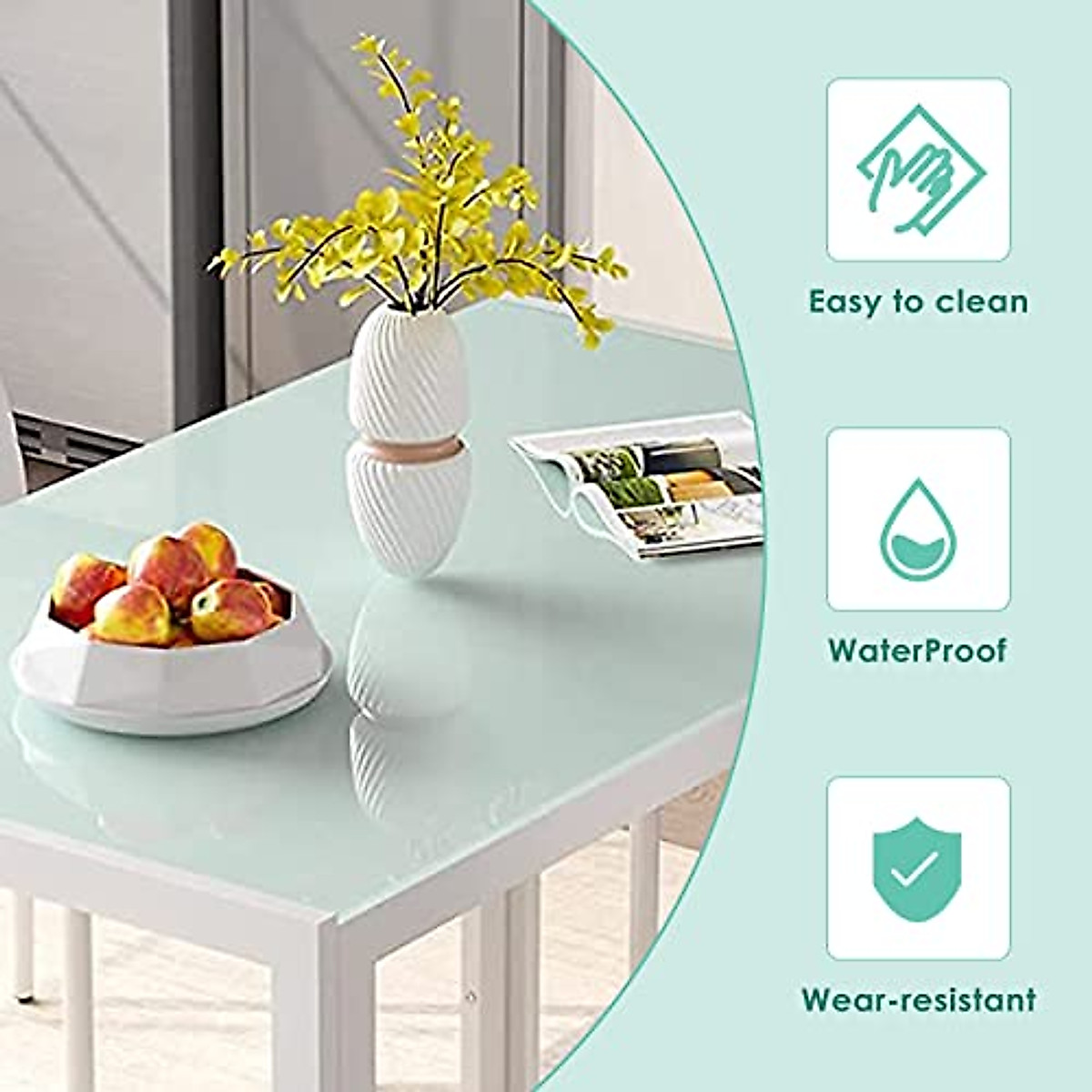 AOOU 5/7pieces Kitchen Table Set, Modern Dining Table Set W/Glass-Top Table and 4/6 Leather Upholstered Chairs for Dining Room, Kitchen, Dinette, Breakfast Nook (White, Dinning Table with 6 Chairs)