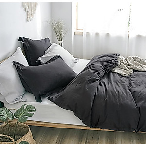 PHF Linen Duvet Cover Set King, Upgraded French Linen Blend Duvet Cover Set, Comfy Elegant Comforter Cover Set for Hot Sleepers, 1 Duvet Cover and 2 Pillowshams, 106"x 92", Dark Grey Blackish