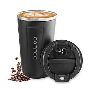Newvenper Stainless Steel Vacuum Insulated Travel Coffee Mug, Led Temperature Display Insulated Tumbler, Leak Proof With Lid Keeps Cold And Warm, Suitable For Coffee, Tea And Beer (Black)