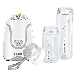 Sencor Smoothie Blender, Blender for Fitness Shakes and Smoothies, Portable Personal Blender for Frozen Protein Juice Drinks. Smoothie Maker with Extra Blender Cup and Lid. 300w WHITE