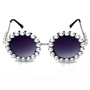 mincl/Vintage Round Pearl Sunglasses Women Luxury Alloy Oversized Frame Party Glasses Retro Shades (black)