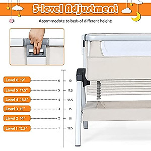 BABY JOY Baby Bassinet, Portable Bassinet Bedside Sleeper w/Mattress, Carrying Bag, Storage, Mesh, Built-in Wheel, Adjustable Height/Angle, Folding Crib for Newborn Infant, Bedside Bassinet, Beige