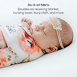 First Landings Newborn Swaddle Set - Matching Headband and Baby Blanket (Set of 2 Each) 36" x 36" Receiving Baby Blanket Boy and Girl - for Newborn Photography, Nursing Covers, Burp Cloths (Rose)