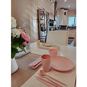 28-Piece Wheat Straw Dinnerware Set - Lightweight, Microwave & Dishwasher Safe - Perfect for Camping, Picnics & Everyday Use