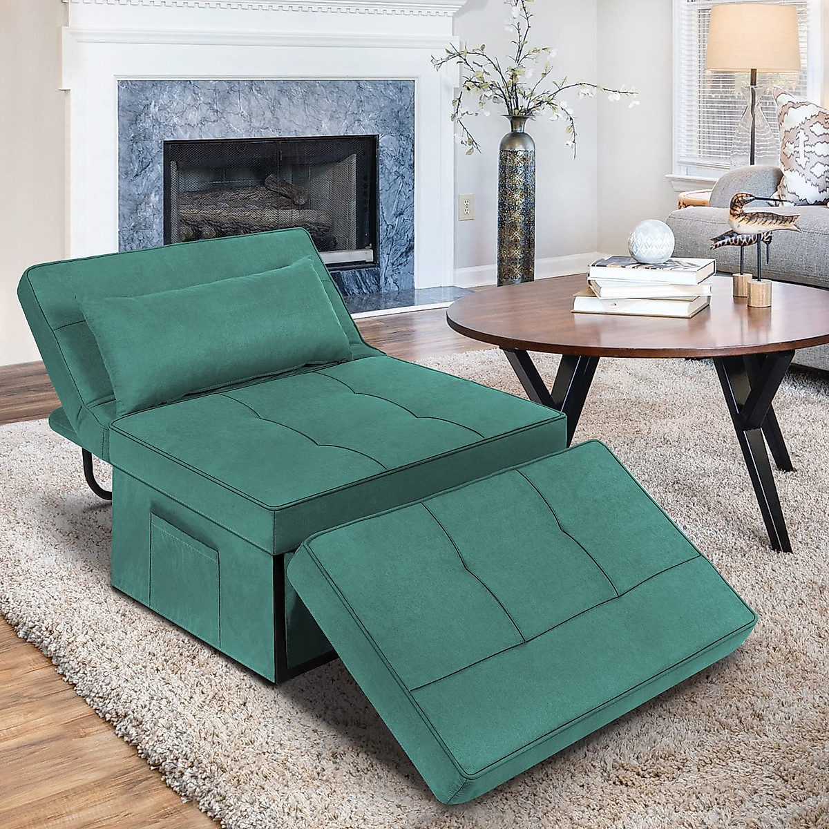 Polar Aurora Ottoman Sofa Bed 4 in 1 Multi-Function Folding Sleeper Chair Bed Adjustable Recliner for Living Room (Green)