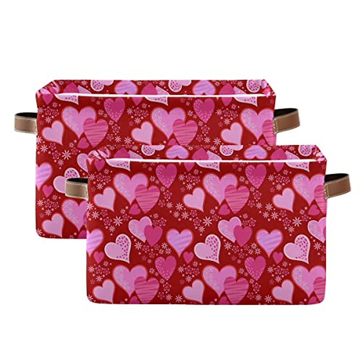 Pink Red Love Heart Storage Basket Fabric Laundry Baskets Happy Valentine's Day Storage Boxes Organizer Bag for Baby Cloth Dog Toy Book Storage Cubes Shelf Closet Bins 16×12×8 Inches