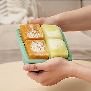 haakaa Silicone Baby Food Freezer Tray with Clip-on Lid,Baby Blocks Food Storage Containers for Homemade Baby Food, Baby Food Baking Mold,4 Compartment,Green