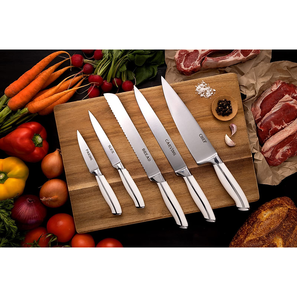 Blue Moon Stainless Steel 5-Piece Knife Set & Block