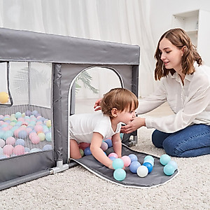 PandaEar Large Playpen for Toddlers, Sturdy Baby Play Yards with Soft Breathable Mesh, Indoor & Outdoor Kids Activity for Infant Safety (50"×50")-Grey
