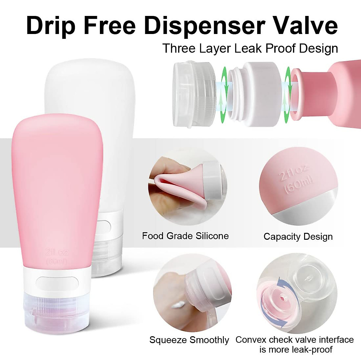 Empty Travel Size Bottles Set, Leak Proof Silicone Plastic Shampoo Conditioner Liquid Squeeze Bottle, TSA Approved Travel Container Spray Bottle, Refillable Cosmetic Container With Toiletries Bag Kits