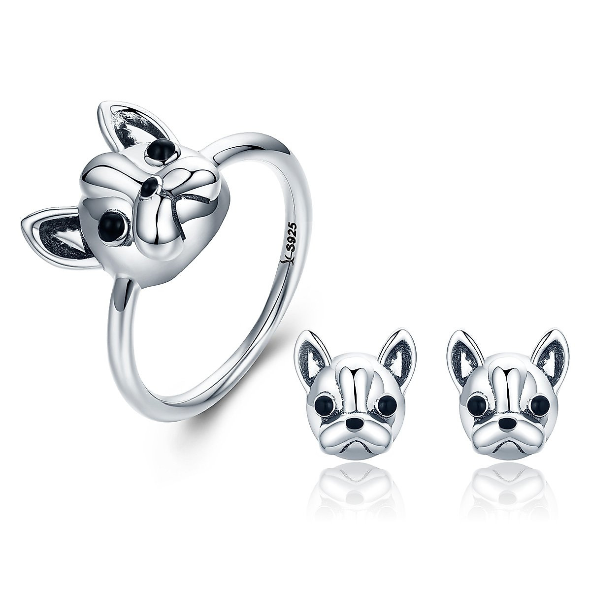 Presentski French Bulldog Ring Made of Silver S925 Band for Women