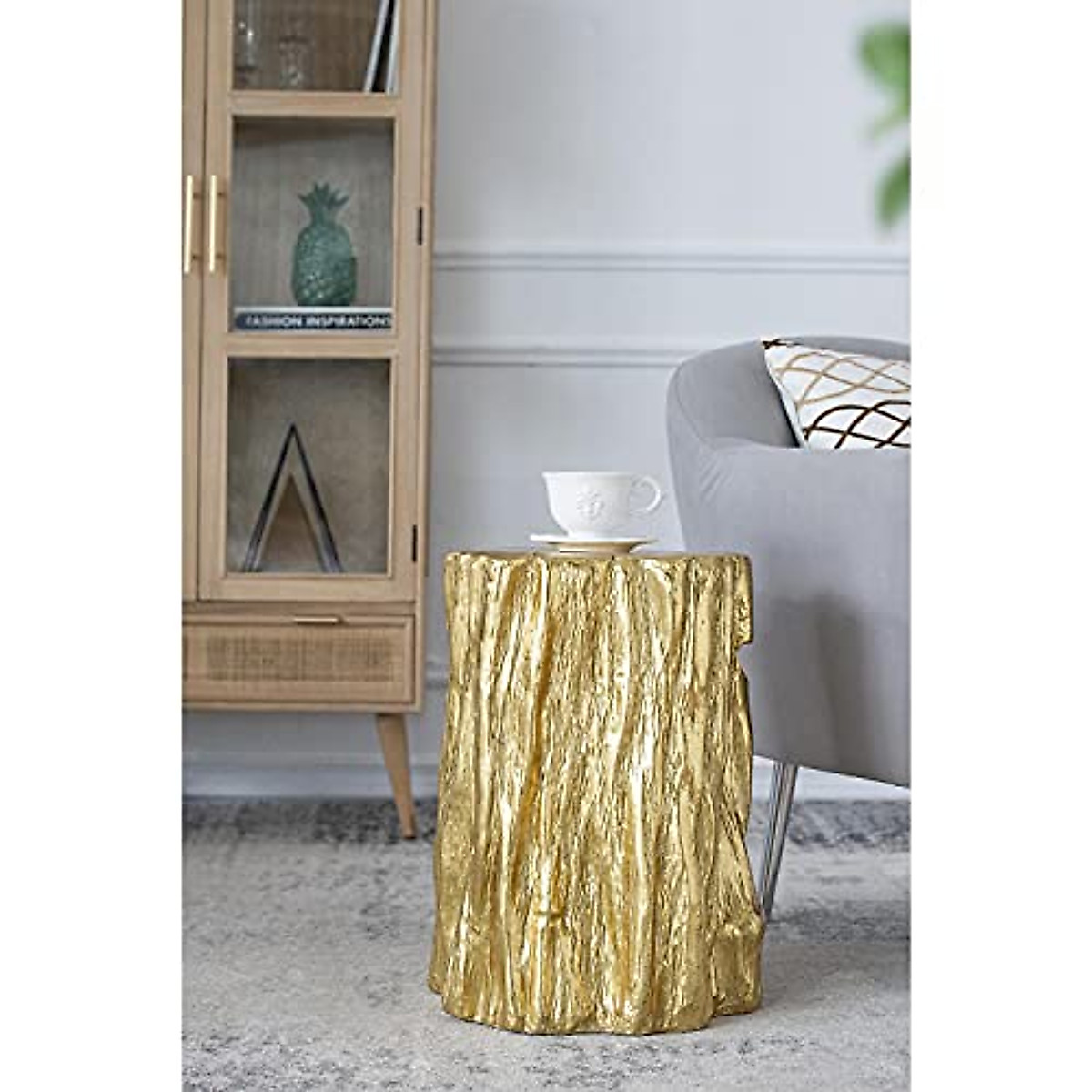 A&B Home Nature Wood Texture Inspired, End Table Side Table Living Room Furniture Luxury, Golden Tree Trunk Garden Stool or Gold Coffee Table Accent Tables for Small Spaces - 13.5x13x20