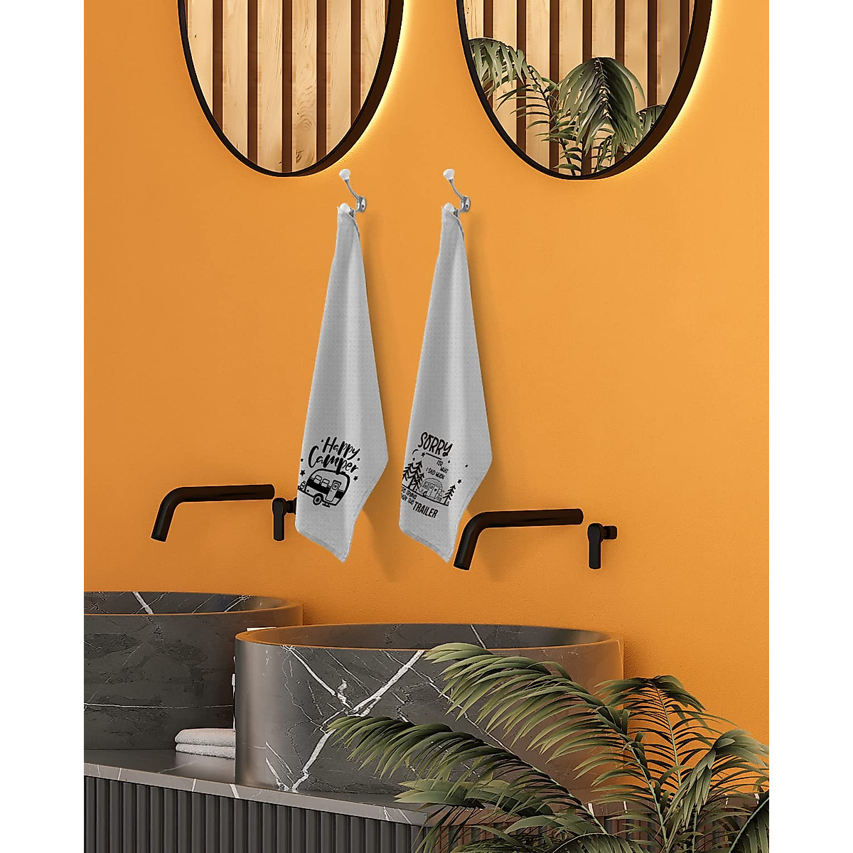 Happy Camper Camping Rules Absorbent Kitchen Towels And Dishcloths 16×24 Inches Set Of 4,Campsite RV Cabin Tent Hand Towel Dish Towel Tea Towel For Kitchen Bathroom Decor,Campers Camping Lovers Gifts