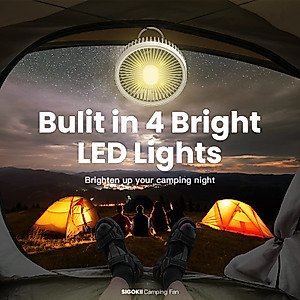 5000mAh Portable Camping Fan with LED Lights, 7 Inch Small Desk Fan Rechargeable Personal Fan, Battery Operated USB Powered Fan with 3 Speeds for Home Office Car RV Picnic Tents Camping Accessories