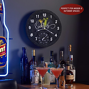 Taylor Cocktail Poly Resin Indoor and Outdoor Clock and Thermometer, 14 Inch, Multi-Color