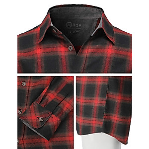 H2H Mens Casual Slim Fit Check Patterned Shirts Long Sleeve REDBLACK US S/ASIA M (CMTSTL144)