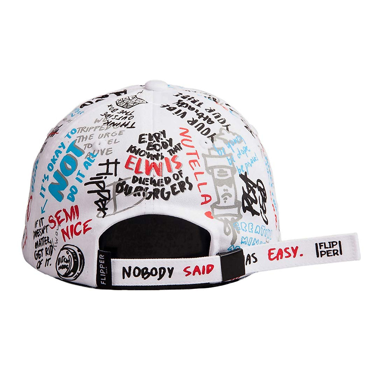 Flipper Designer Graffiti Doodle Cotton Baseball Cap for Men Women, Kpop Hat w/Curve Brim (White/Multi, Free Size)