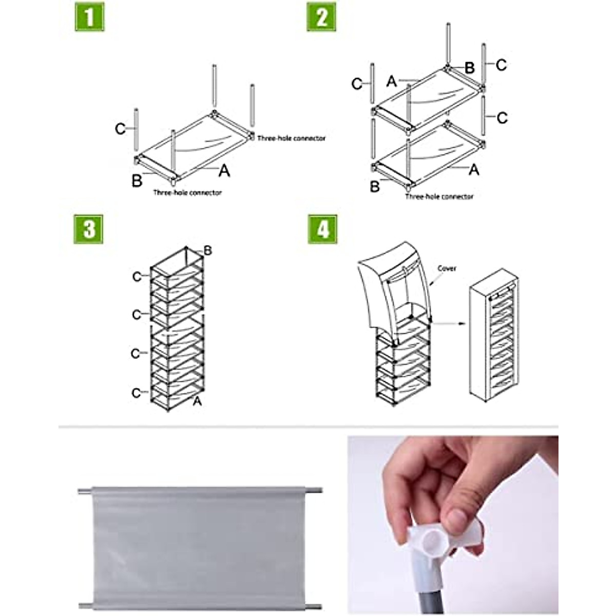 Smaworld 10 Tiers Shoe Rack - Non-Woven Fabric Shoe Storage Cabinet Narrow Shoe Shelf Large Shoe Rack Organizer for 45 Pairs for Floor Entryway Bedroom (Gray)