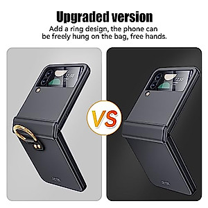 LEIAU for Samsung Galaxy Z-Flip-4 Case: Upgrade [Full Cover Hinge Protection] Slim Phone Case with Metal Ring Screen Protection Wireless Charging for Galaxy Z Flip 4 5G(2022) Black