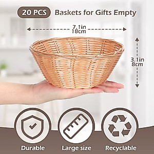 20 Pieces Woven Bread Baskets Plastic Round Basket 7 Inch Small Baskets for Gifts Empty Food Baskets for Serving Brown Food Storage Basket Woven Baskets for Fruits Vegetables Snacks Kitchen Restaurant