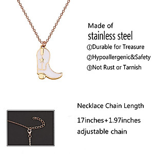 FUSTMW Cow Boot Necklace Horse Lovers Gifts Equestrian Gifts for Horse Rider Owners Gifts Cow Jewelry for Women (White)