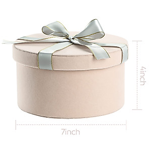 JOHOUSE 7" Pink Gift Box Surprise, Flannel Round Gift Box with Cover Ribbon and Raffia, Valentines Day Boxes