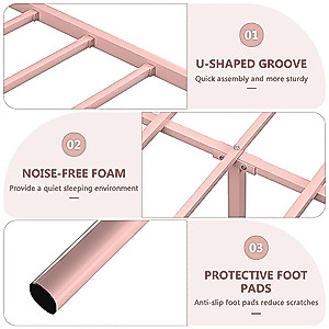 VECELO Full Size Bed Frame with Headboard and Footboard, Heavy Duty Metal Slat Support, Platform Mattress Foundation, No Box Spring Needed, Easy Assembly, Pink