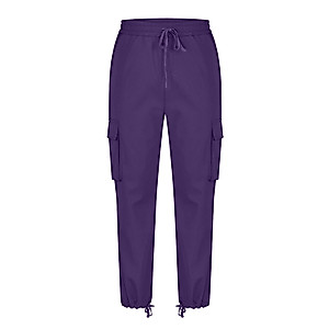 Your Orders Cargo Pants for Men Relaxed fit Hiking Joggers Sweatpants Casual Loose Cotton Drawstring Straight Pants with Pockets Men's Pants Elastic Waistband Jeans Purple 2X