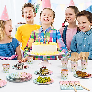 Dn Dennov 168PCS Pink and Gold-Pastel Party Supplies, Severs 24 Disposable Party Dinnerware Include Paper Party Plates,Cups,Napkins,Straw,Wooden Fork Spoon for Wedding,Christmas(Trompe l'oeil Gold)