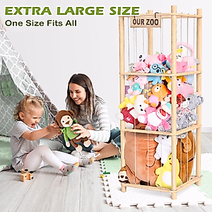 Woodure Stuffed Animal Toy Storage Organizer, Wooden Stuffed Animal Zoo Holder Soft Toy Organizer for Nursery Play Room Bedroom Kid Room