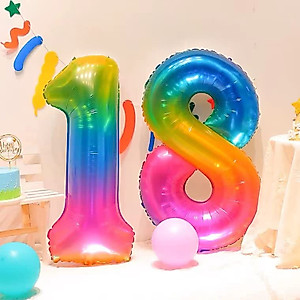 54Pcs Set | Giant, Rainbow Number 1 Balloon 40 Inch Large globos Foil Mylar Big Number Balloon Digital 1 for First Birthday Party | Wedding Bridal Shower Photo Shoot, Anniversary (Rainbow 1）