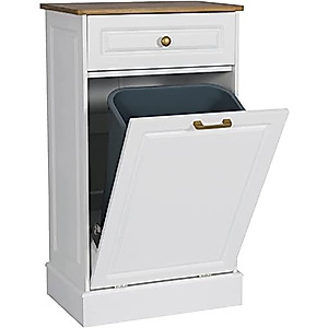 Scurrty 20.5'' Wooden Tilt Out Trash Can Cabinet for Kitchen Island,Tilt Out Bin for Trash Disposal Recycling, Handmade Solid Wood Hideaway Trash Holder for Laundry Hamper with Drawer (White, Single)