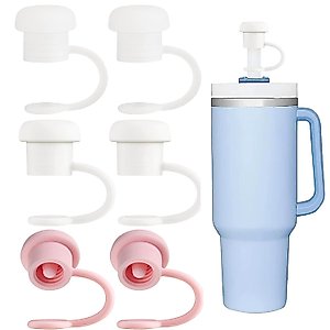 6 Pack Silicone Straw Cover Compatible with Stanley H2.0/1.0 Tumbler Cups All OZ, Reusable Drinking Straw Topper, Dust-Proof Straw Covers Cap for 6-10m/0.23-0.4inch Straws (2 Clear+2 white +2 pink)
