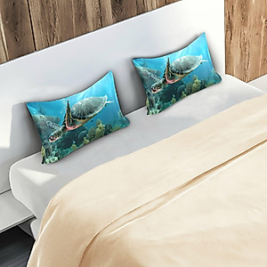 KEEPREAL Sea Turtle Satin Pillowcase for Hair and Skin Silk Pillowcase - Satin Pillow Covers with Envelope Closure, Queen Size(20x30 inches)