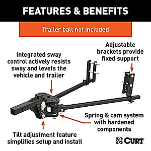 CURT 17499 TruTrack 4P Weight Distribution Hitch with 4x Sway Control, Up to 8K, 2-Inch Shank