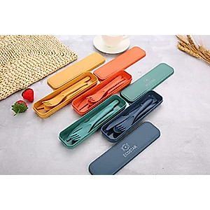 ECOSTAR Reusable Utensils set with Case, Portable Wheat Straw Cutlery Set, BPA-Free and Eco-friendly Knife Spoon Fork, Travel Utensils for Office, Dorm, and On-the-go (Coral, 4)