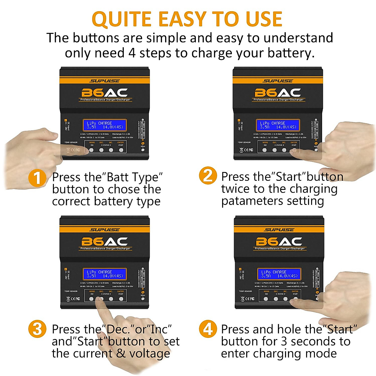 SUPULSE Lipo Battery Charger 1-6S AC/DC 80W and Lipo Battery Charger DC 3.7V 1S 1 Cell RC Charger Micro 5 Ports with LED Indicator