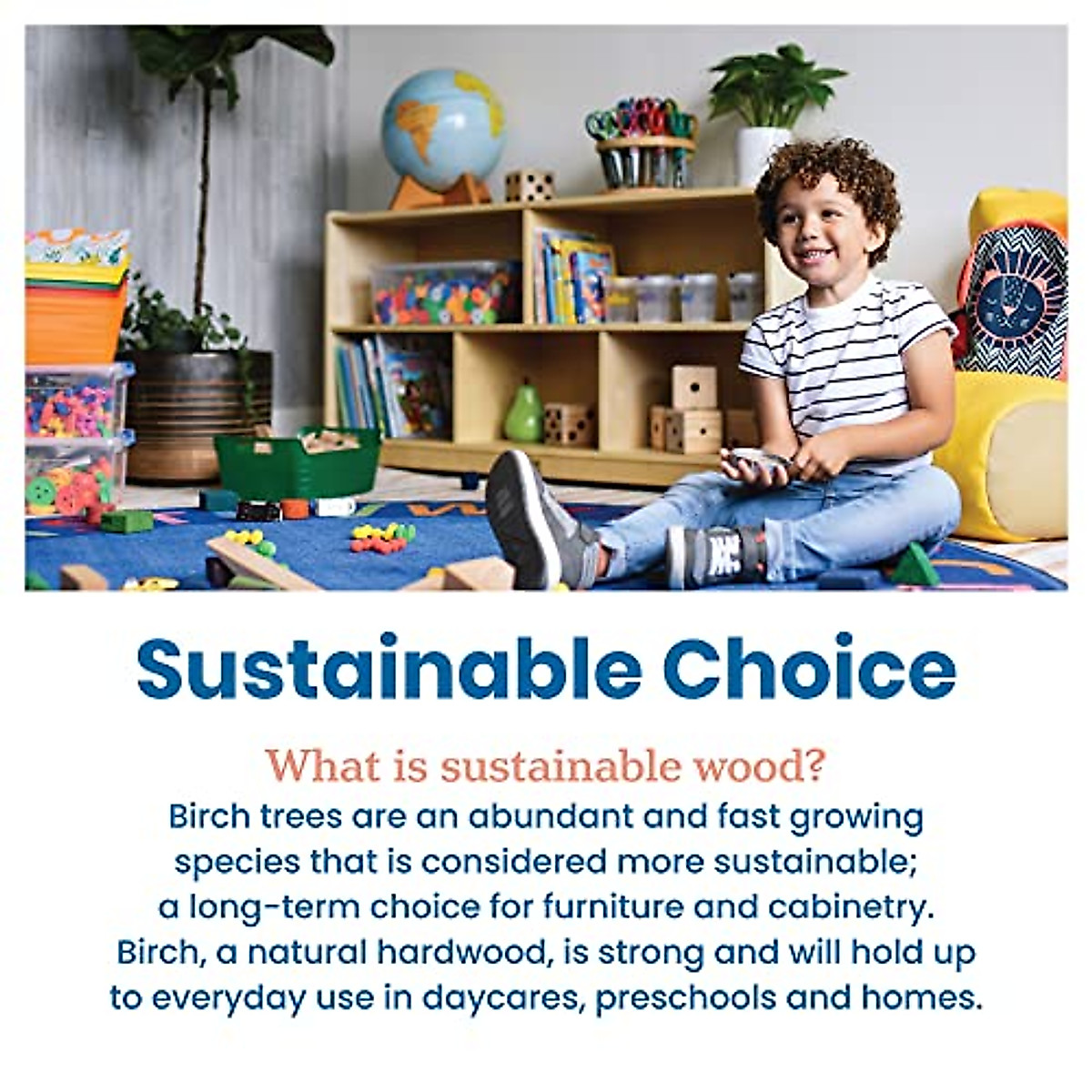 ECR4Kids 5-Compartment Mobile Storage Cabinet, 24in, Classroom Furniture, Natural