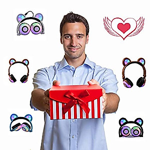 Winnes Bear Ear Bluetooth Headphones,Cat Ear Headphones Foldable Gaming Headsets Earphone with LED Flash Light for iOS Android Mobile Phone Tablet (Pink)